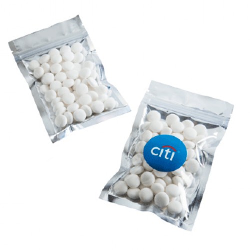 SILVER ZIP LOCK BAG WITH MINTS 50G - Confectionery Corner Promotional ...